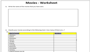 Movies – Worksheet - Ortaokul İngilizce